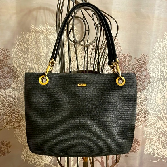 Eric Javits | Bags | Ric Javits All Seasons Black Raffia Gold Toned ...